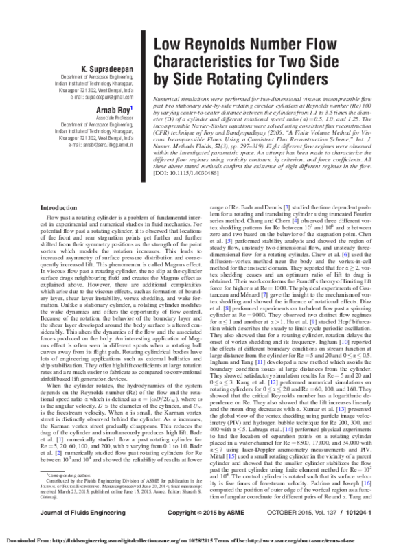(PDF) Low Reynolds number flow characteristics for two side by side rotating cylinders