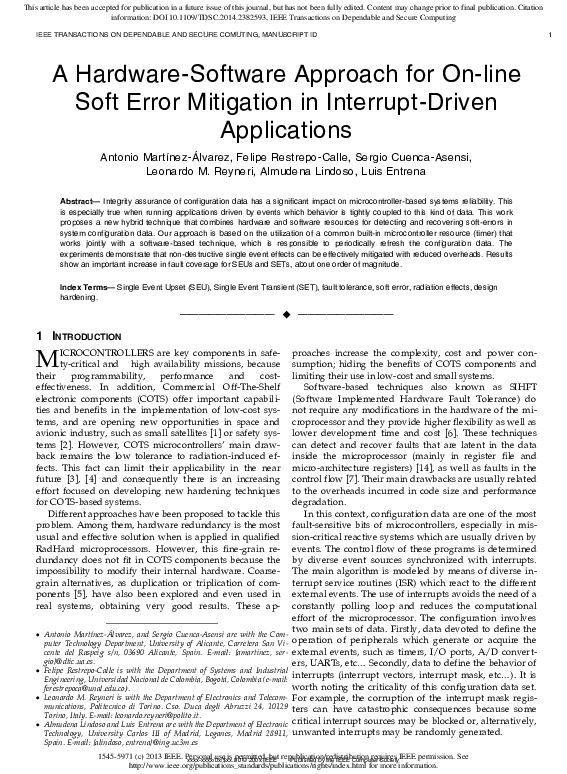 Pdf A Hardware Software Approach For On Line Soft Error Mitigation In Interrupt Driven
