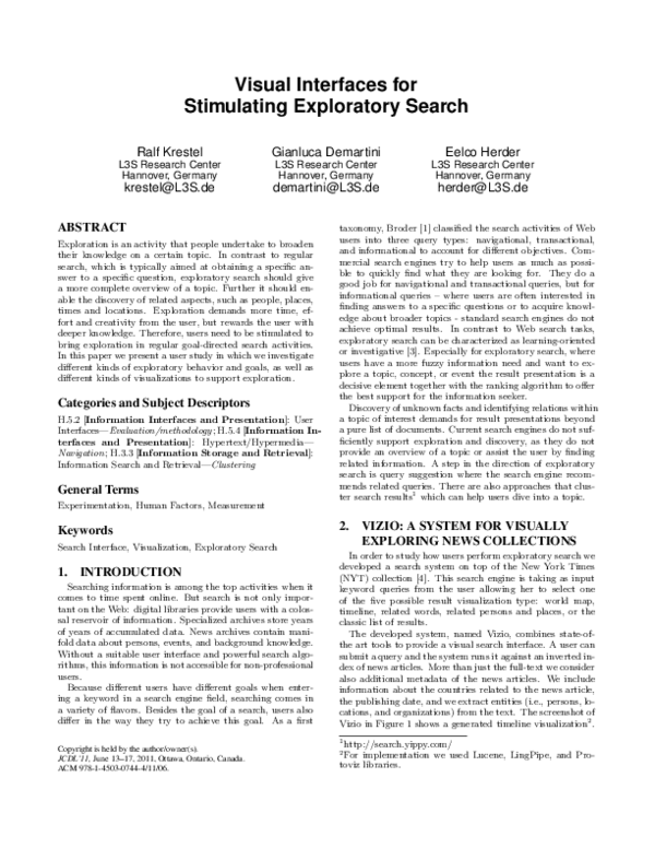 (PDF) Visual interfaces for stimulating exploratory search