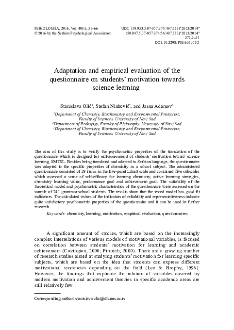 (PDF) Adaptation and empirical evaluation of the questionnaire on ...