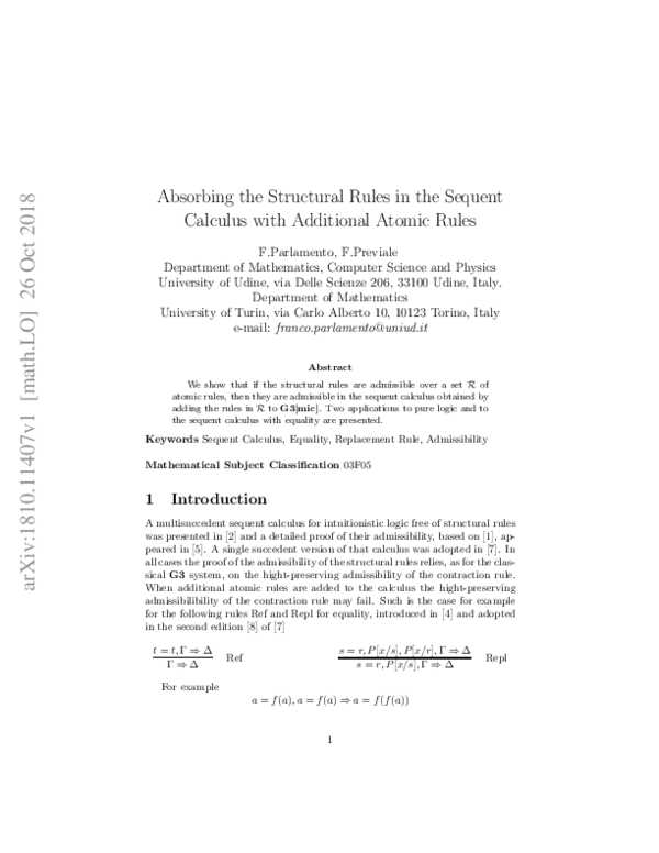 (PDF) Structural Rules Admissibility in Sequent Calculus