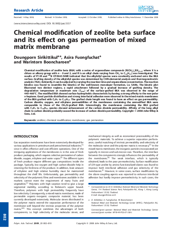(PDF) Chemical modification of zeolite beta surface and its effect on ...