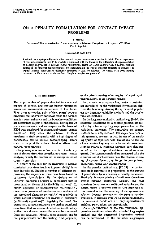 (PDF) On a penalty formulation for contact-impact problems