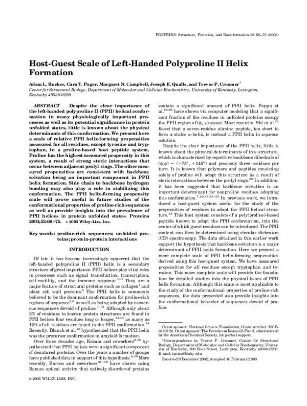 (PDF) Host-guest scale of left-handed polyproline II helix formation
