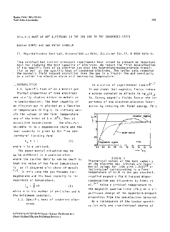 (PDF) Specific heat of hot electrons in the gas and in the condensed state