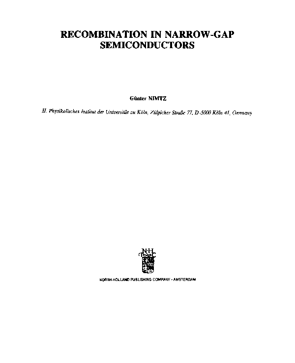 (PDF) Recombination in narrow-gap semiconductors