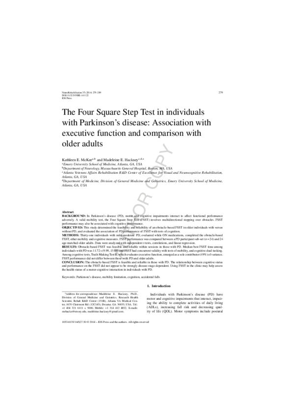 (PDF) The Four Square Step Test in individuals with Parkinson's disease ...