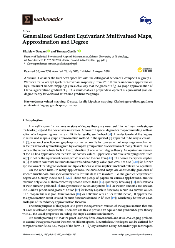 Pdf Generalized Gradient Equivariant Multivalued Maps Approximation And Degree