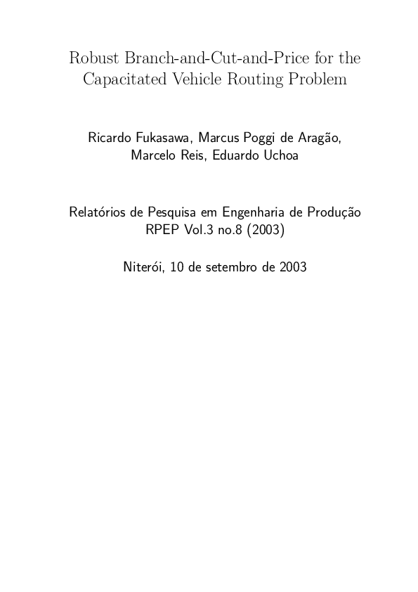 Pdf Robust Branch And Cut And Price For The Capacitated Vehicle