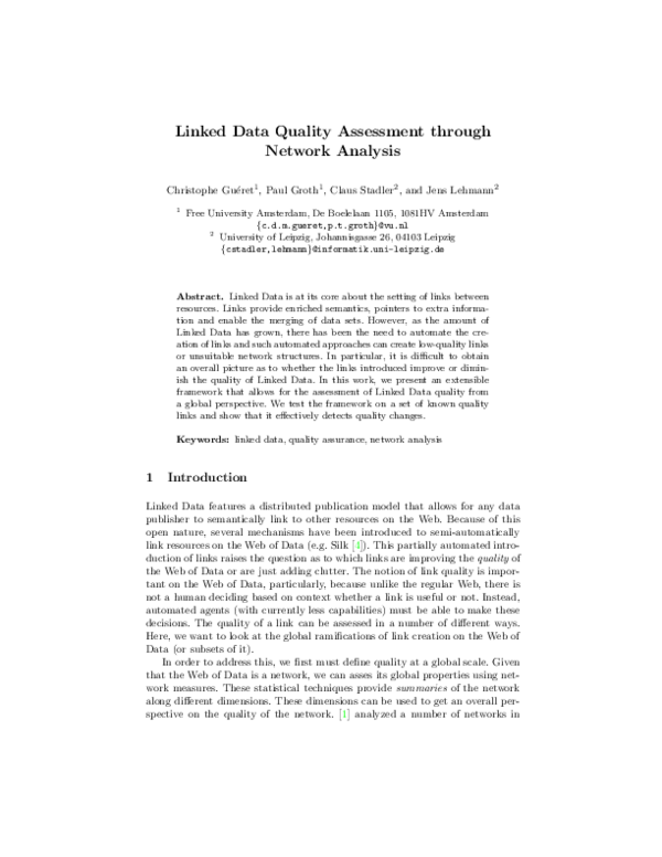 (PDF) Linked Data Quality Assessment through Network Analysis