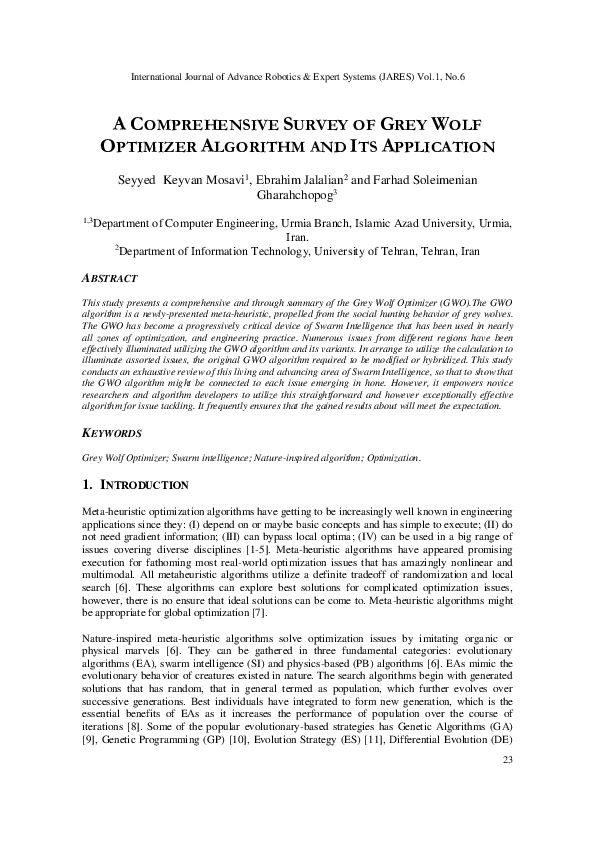 (PDF) A Comprehensive Survey of Grey Wolf Optimizer Algorithm and its Application