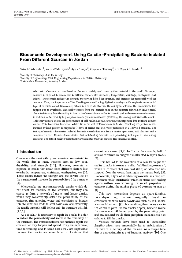 (PDF) Bioconcrete Development Using Calcite -Precipitating Bacteria ...