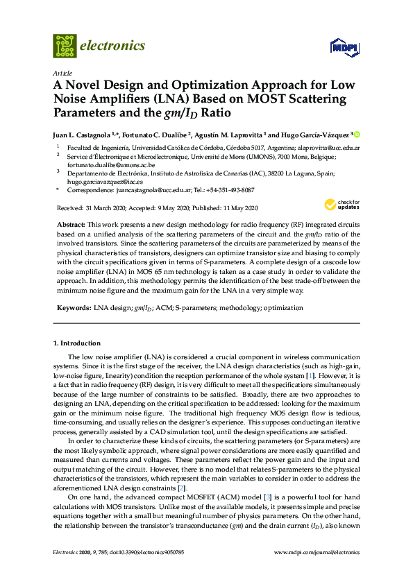 (PDF) A Novel Design and Optimization Approach for Low Noise Amplifiers (LNA) Based on MOST ...