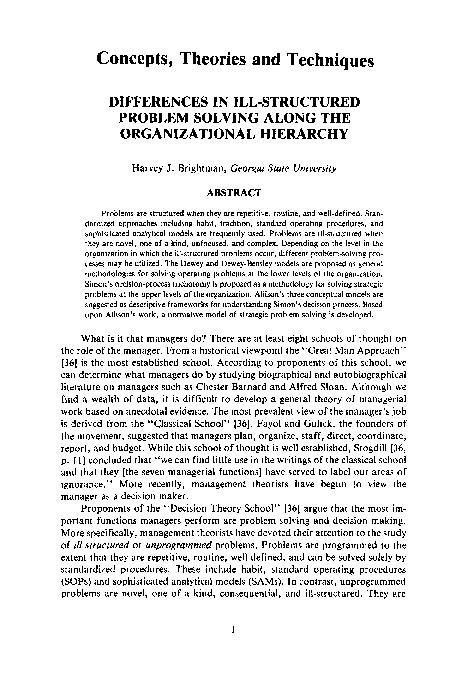 Pdf Differences In Ill Structured Problem Solving Along The Organizational Hierarchy