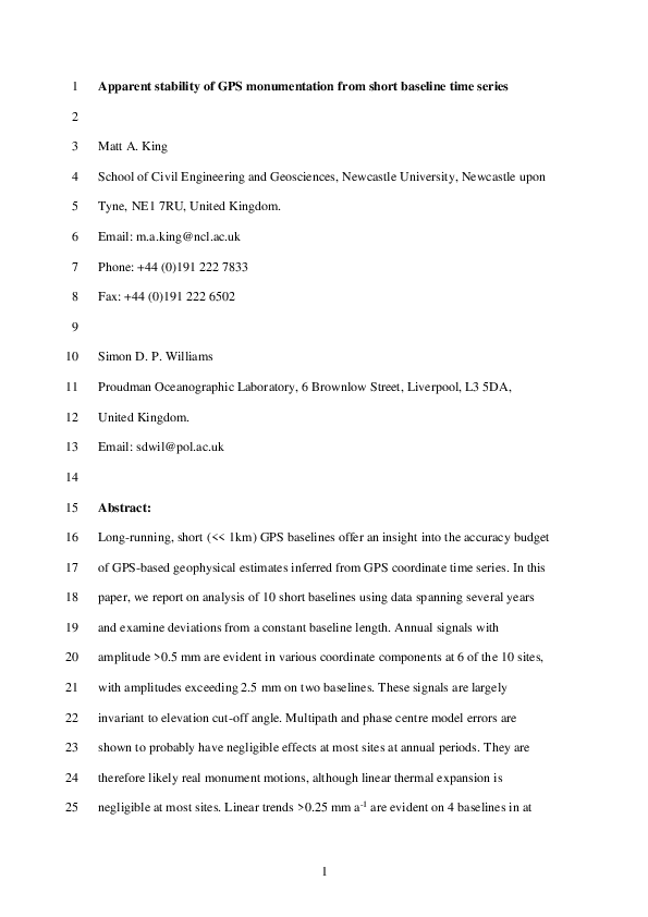 (PDF) Apparent stability of GPS monumentation from short-baseline time ...