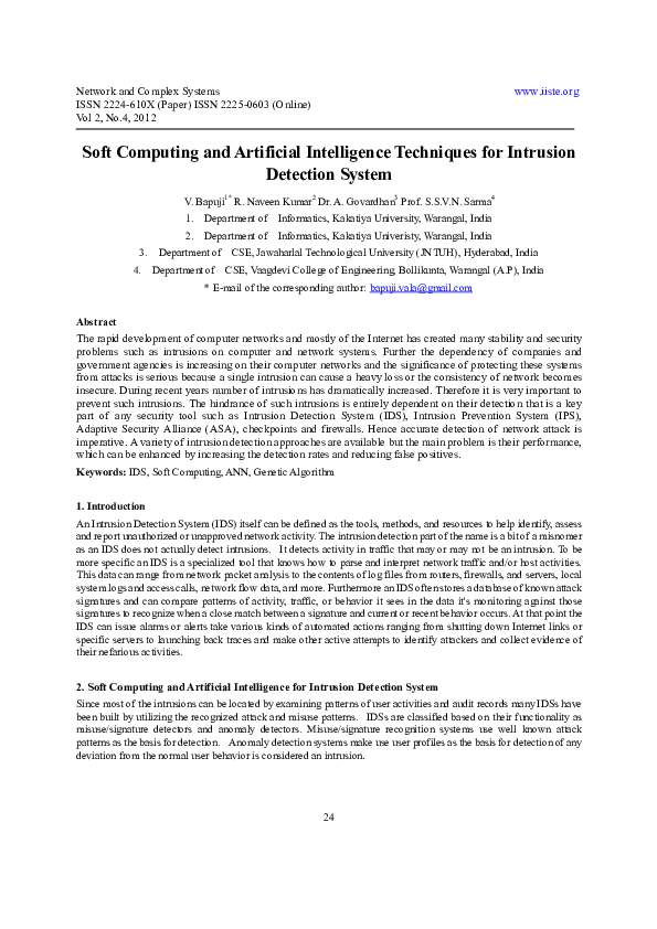 Pdf Soft Computing And Artificial Intelligence Techniques For Intrusion Detection System