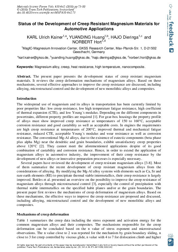 (PDF) Status of the Development of Creep Resistant Magnesium Materials ...
