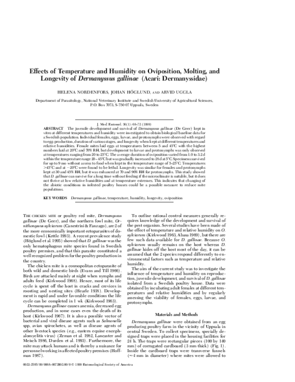 (PDF) Effects of Temperature and Humidity on Oviposition, Molting, and ...