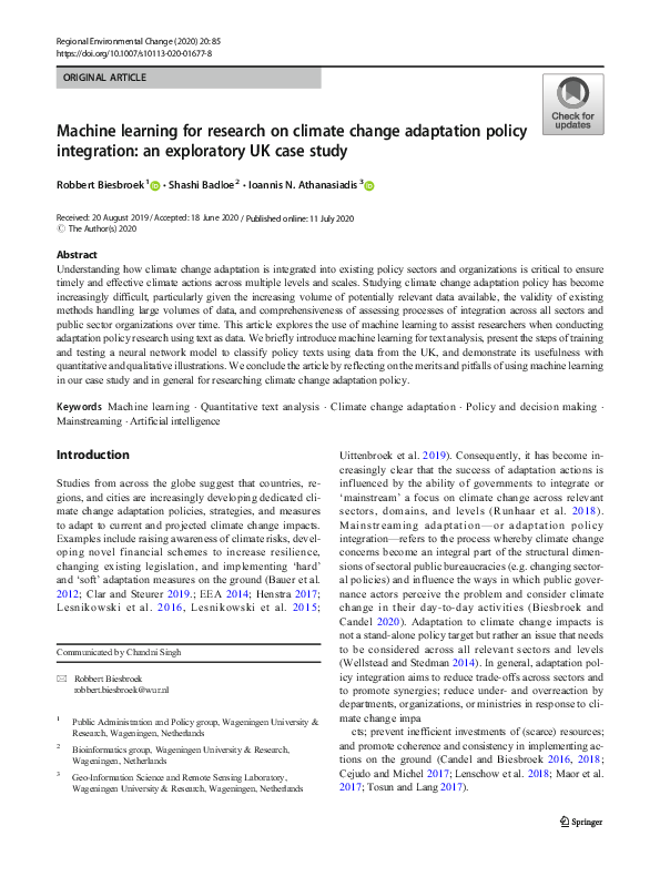(PDF) Machine learning for research on climate change adaptation policy ...