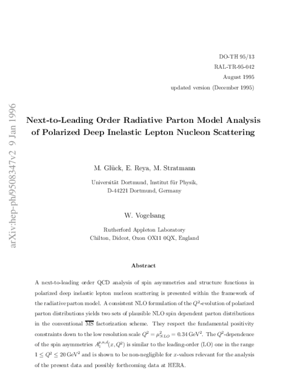 (PDF) Next-to-leading-order radiative parton model analysis of polarized deep inelastic lepton ...