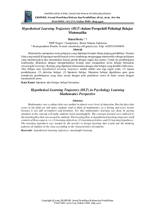 (PDF) Hypothetical Learning Trajectory (HLT) dalam Perspektif Psikologi Belajar Matematika