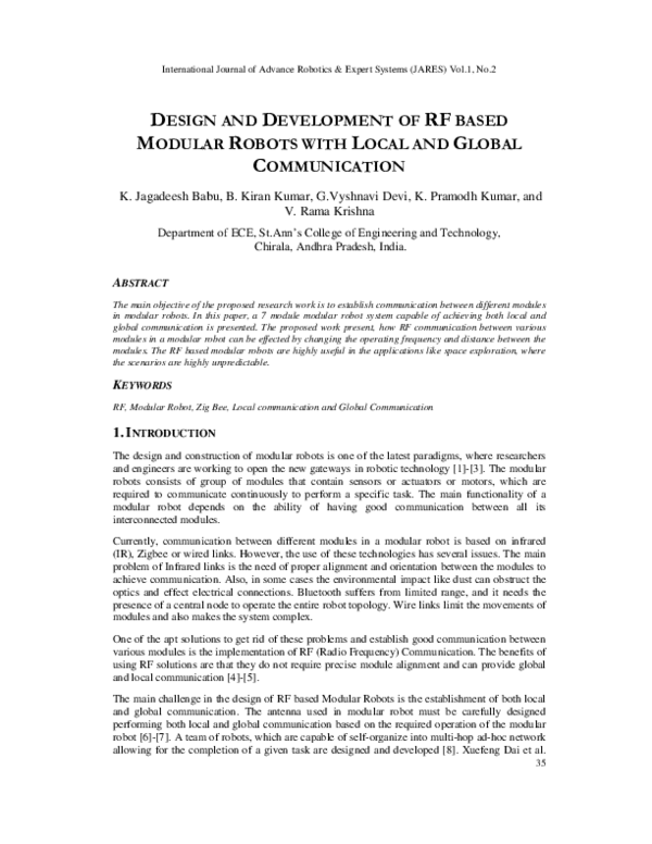 Pdf Design And Development Of Rf Based Modular Robots With Local And Global Communication