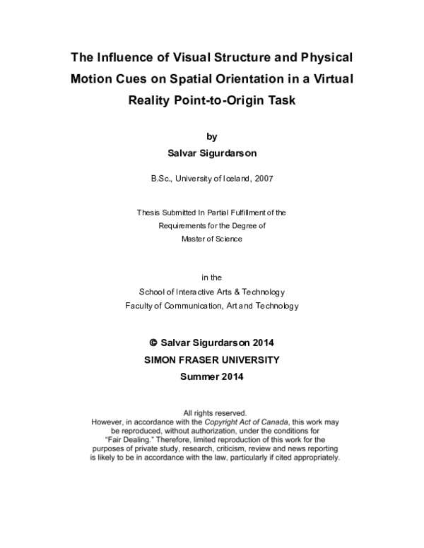 Pdf The Influence Of Visual Structure And Physical Motion Cues On Spatial Orientation In A