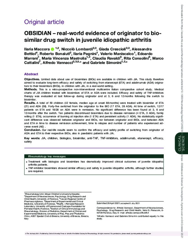 (PDF) OBSIDIAN -real-world evidence of originator to biosimilar drug ...