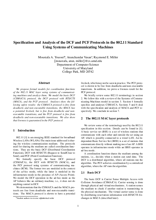 (PDF) Specification and analysis of the dcf and pcf protocols in the ...