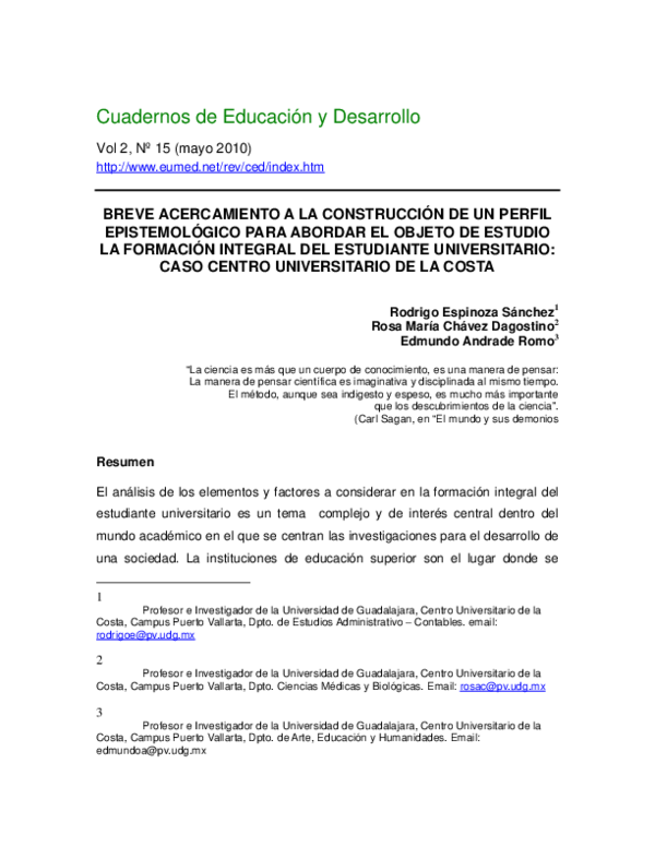 (PDF) Breve Acercamiento A La Construcción De Un Perfil Epistemológico Para Abordar El Objeto De ...
