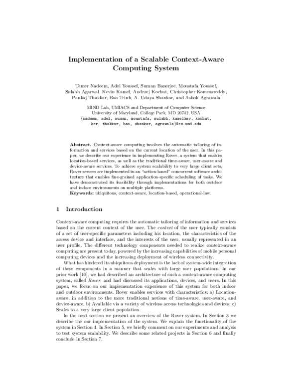 Pdf Implementation Of A Scalable Context Aware Computing System