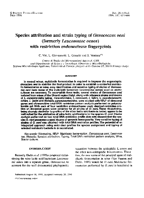 (PDF) Species attribution and strain typing of Oenococcus oeni (formerly Leuconostoc oenos) with ...