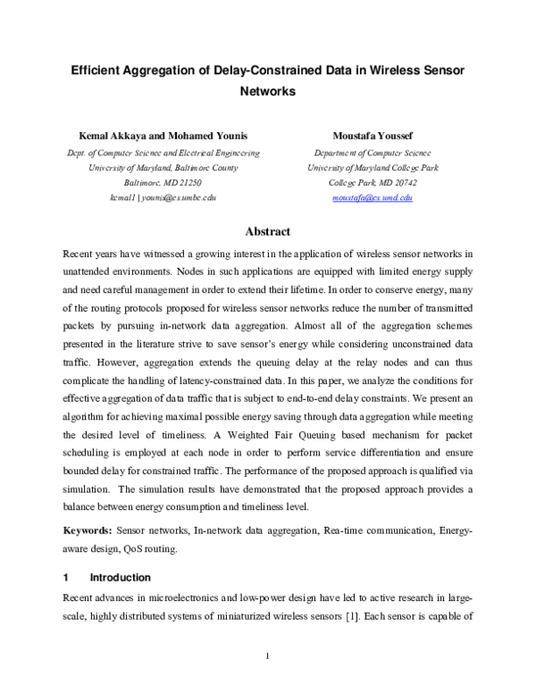 (PDF) Efficient aggregation of delay-constrained data in wireless sensor networks