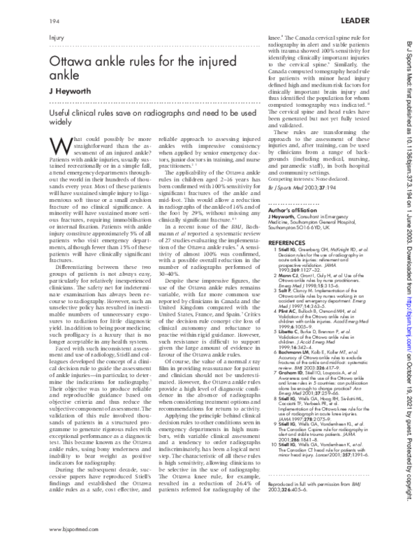 (PDF) Ottawa ankle rules for the injured ankle