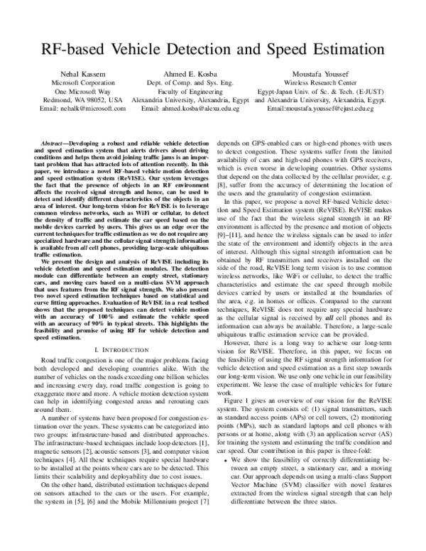 (PDF) RF Vehicle Detection and Speed Estimation System