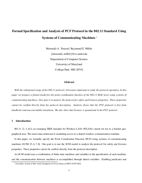 (PDF) Formal Specification and Analysis of the PCF Protocol in the 802.11 Standard Using Systems ...