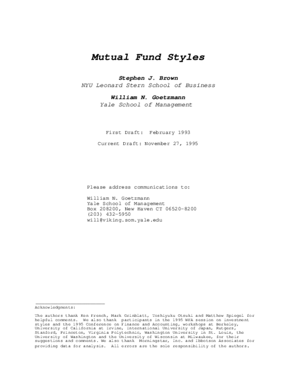 (PDF) Mutual Fund Styles