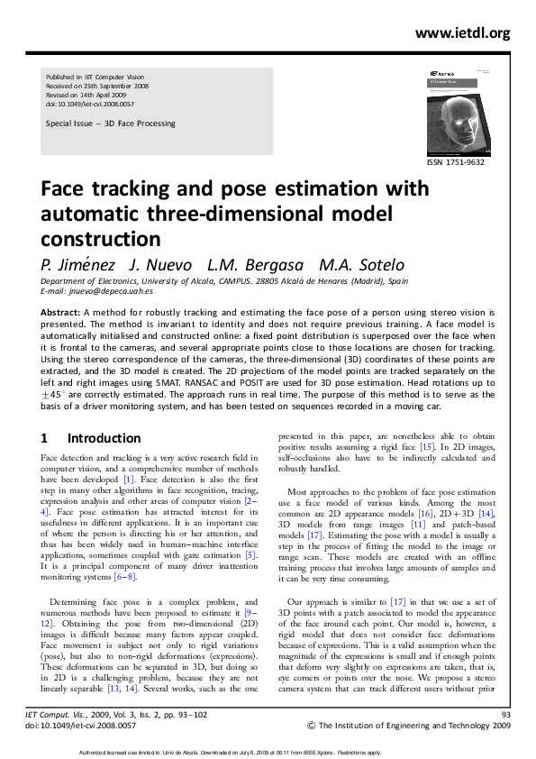 (PDF) Face tracking and pose estimation with automatic three-dimensional model construction ...