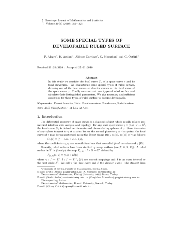 (PDF) Some special types of developable ruled surfaces