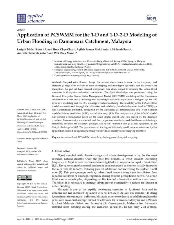 (PDF) Application of PCSWMM for the 1-D and 1-D–2-D Modeling of Urban ...