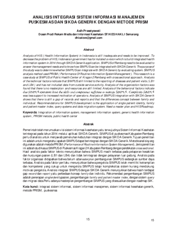 (PDF) Analisis Integrasi Sistem Informasi Manajemen Puskesmas Dan Sikda ...