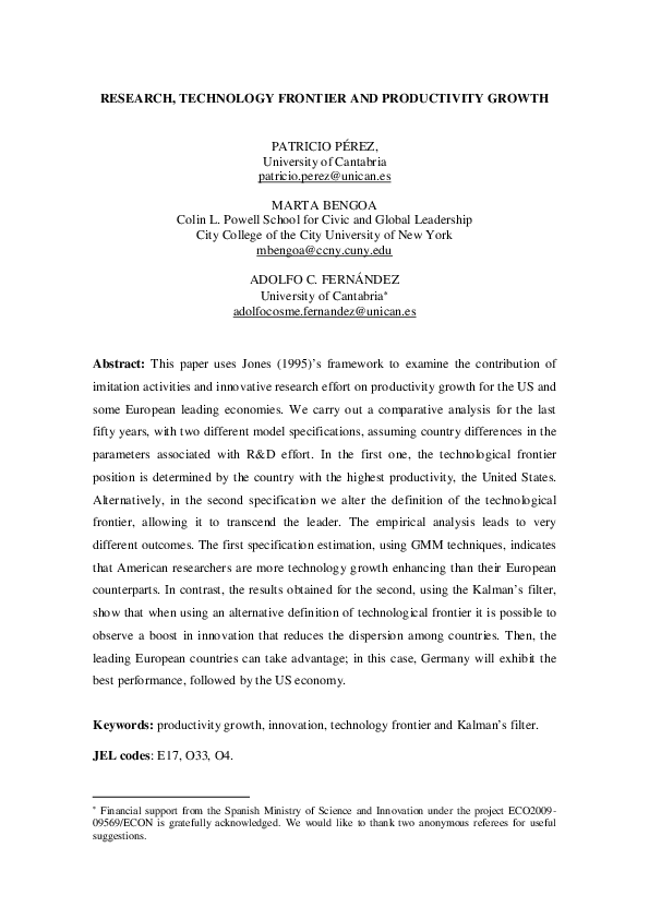 (PDF) Research, technology frontier and productivity growth