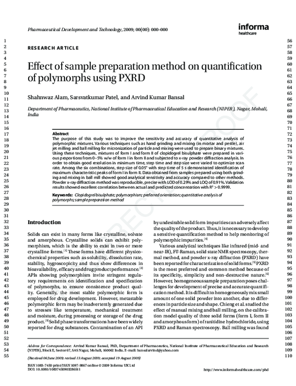 Pdf Effect Of Sample Preparation Method On Quantification Of Polymorphs Using Pxrd