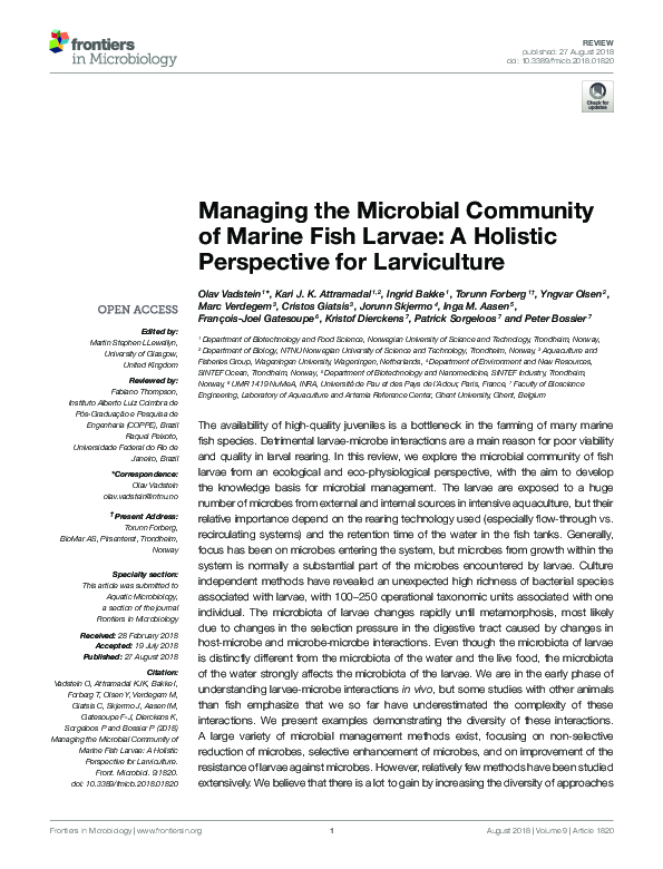 (PDF) Managing the Microbial Community of Marine Fish Larvae: A ...