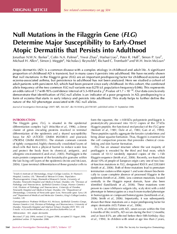 (PDF) Null Mutations in the Filaggrin Gene (FLG) Determine Major Susceptibility to Early-Onset ...