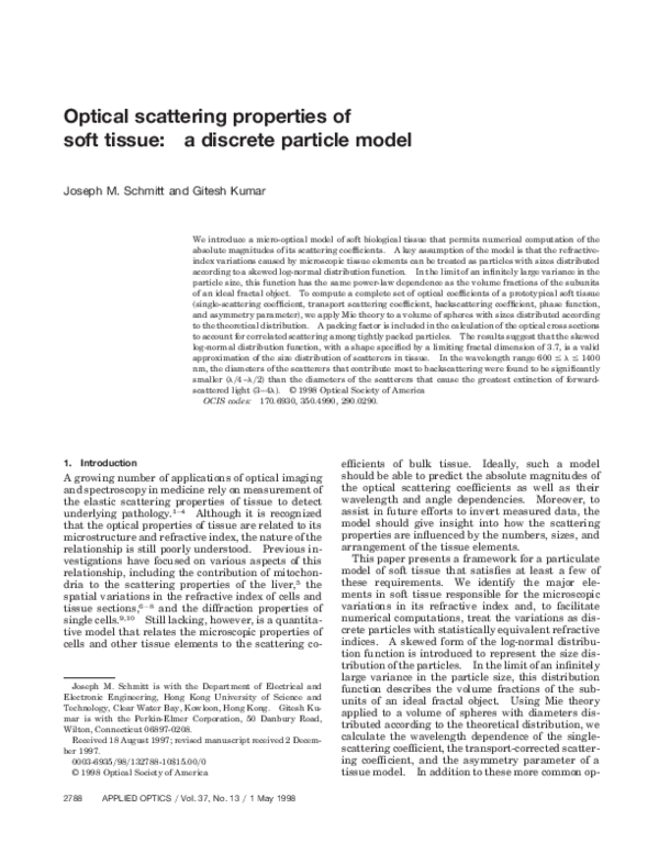 (PDF) Optical Scattering Properties of Soft Tissue: A Discrete Particle ...