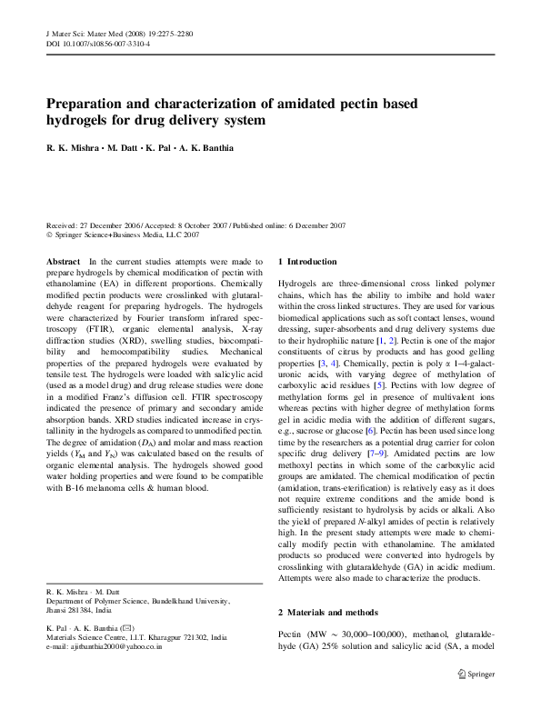 (PDF) Preparation and characterization of amidated pectin based ...