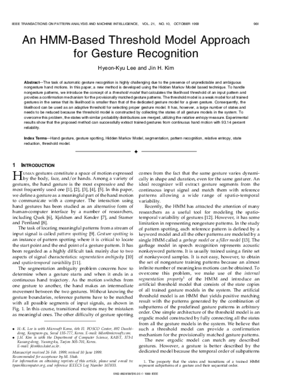 (PDF) HMM-based Approach for Gesture Recognition