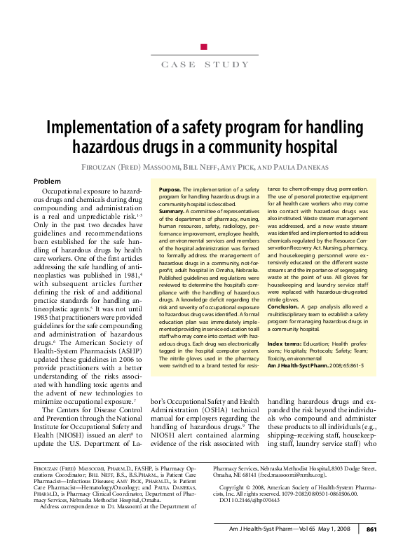(PDF) Implementation of a safety program for handling hazardous drugs ...