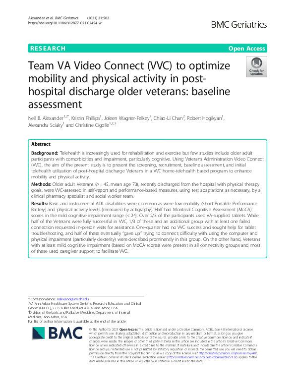(PDF) Team VA Video Connect (VVC) to optimize mobility and physical ...